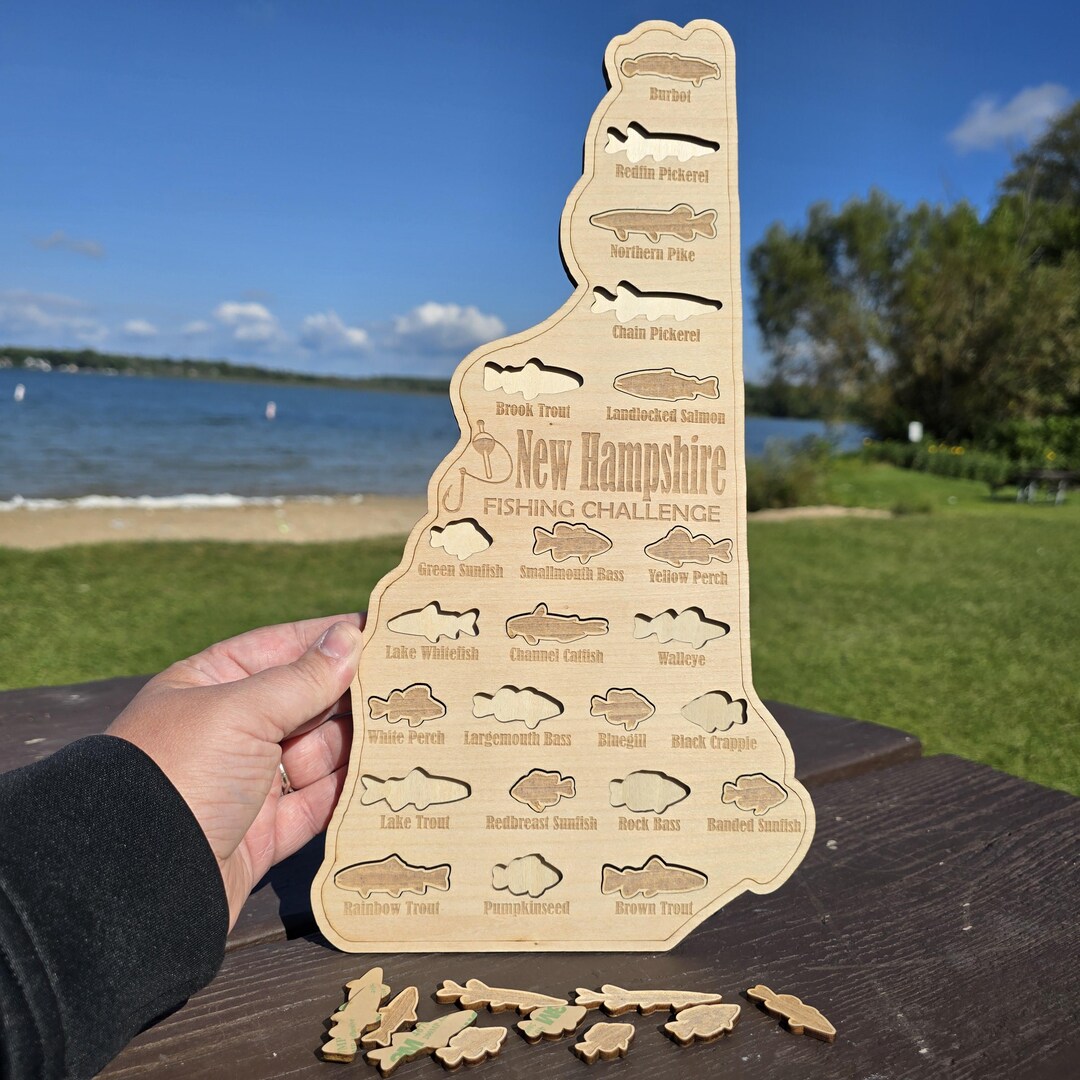 New Hampshire Fishing Map| Fishing Log Gift for Fisherman| Game Fish of ...