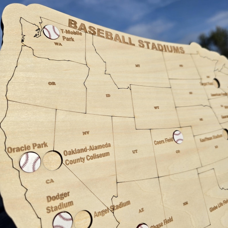 Baseball Stadium Travel Map- MLB Ball Parks With Baseball Cutouts to ...