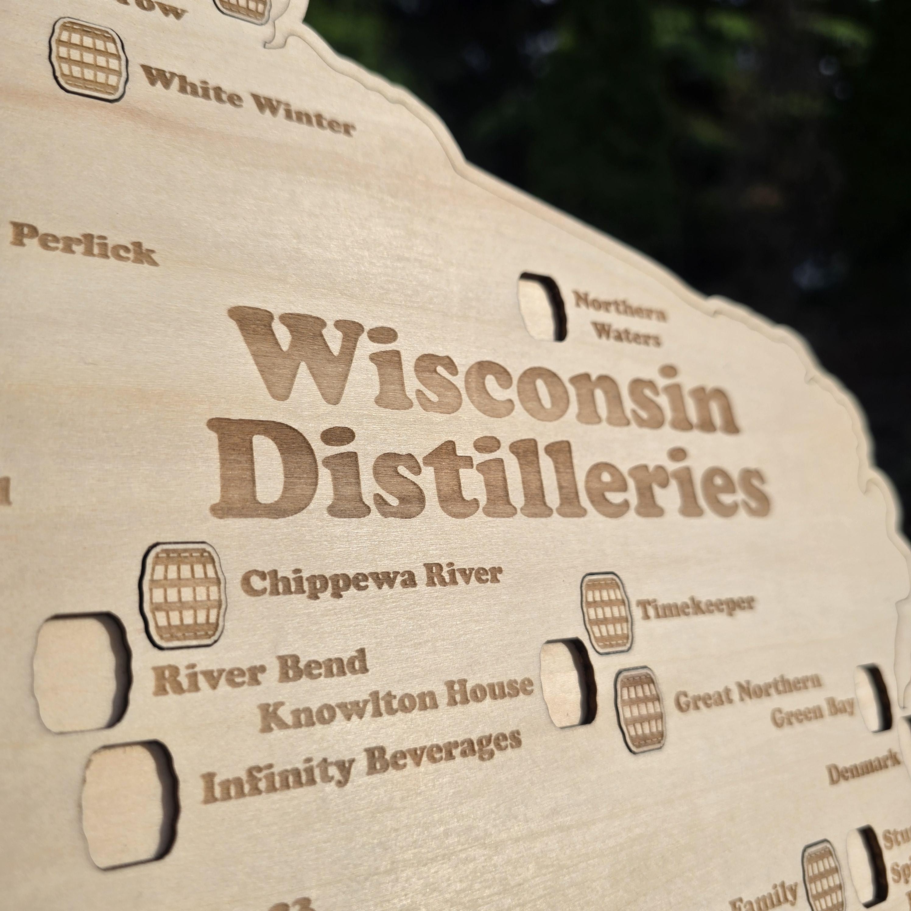 Wisconsin Distilleries Map- With Wood Barrel Cutouts to Mark the Ones ...