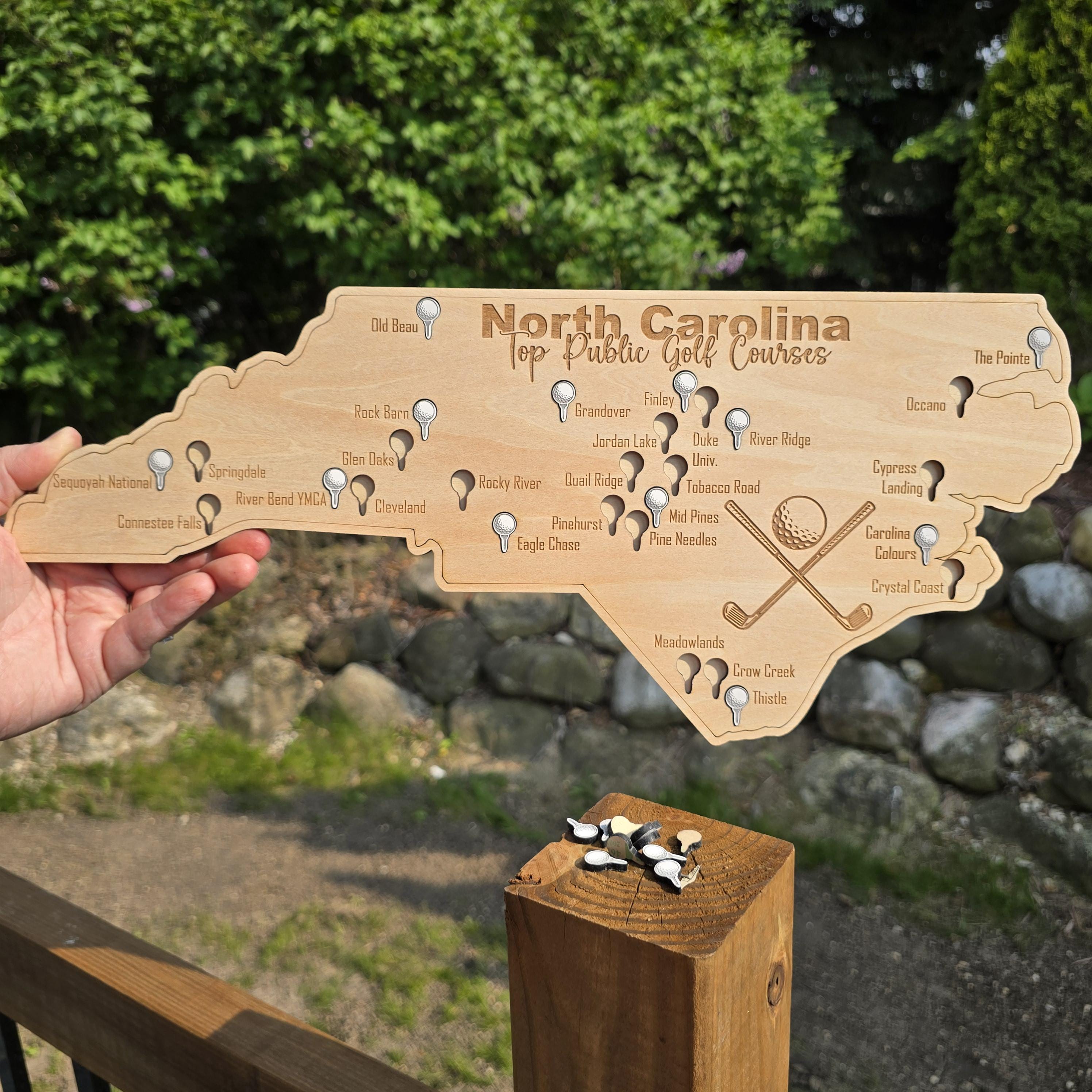 North Carolina Golf Courses Map- Gift for a Golfer With Golf Ball Cutouts to Track the Courses ...