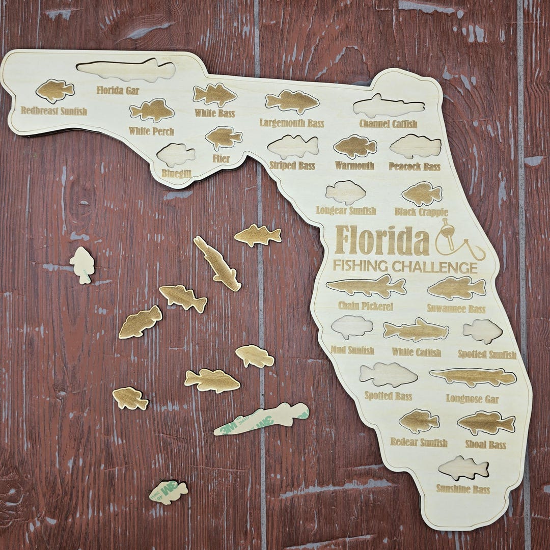 Florida Fishing Map Fishing Log Gift for Fisherman Game Fish of FL With ...