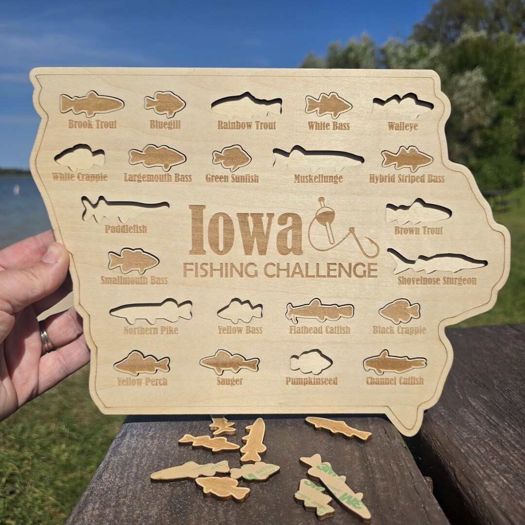 Iowa Fishing Map| Fishing Log Gift for Fisherman| Game Fish of IA With ...