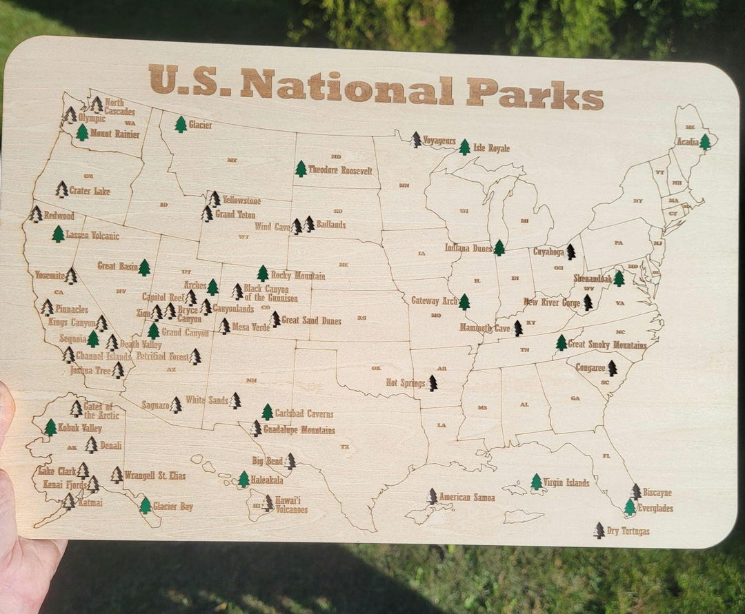 National Parks Travel Tracking Map of the United States With Tree ...