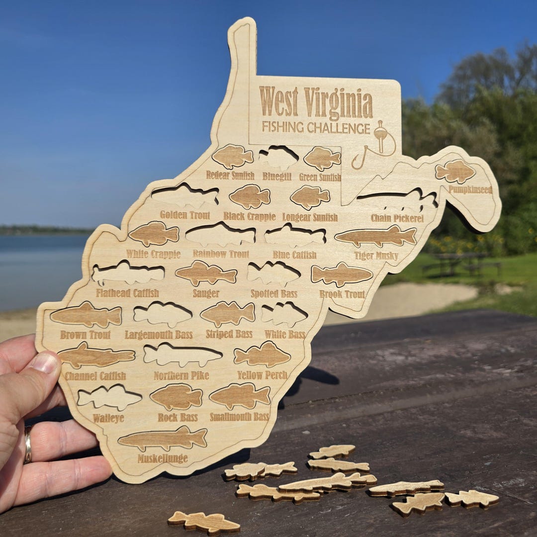 West Virginia Fishing Map| Fishing Log Gift for Fisherman| Game Fish of ...
