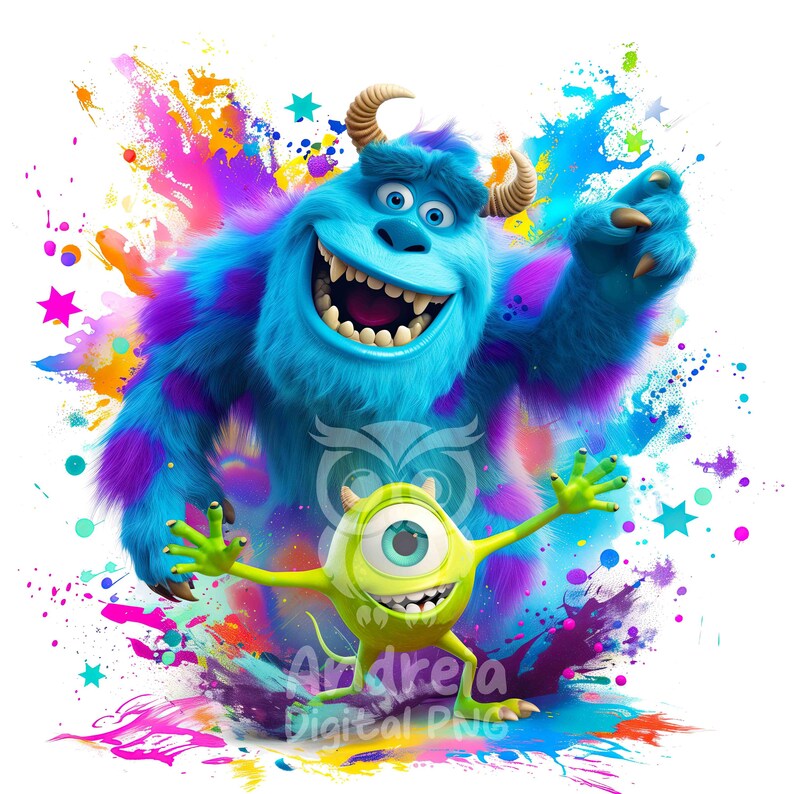 5 PNG Cute Monsters, Splash & Watercolor, Digital Design PNG File for ...