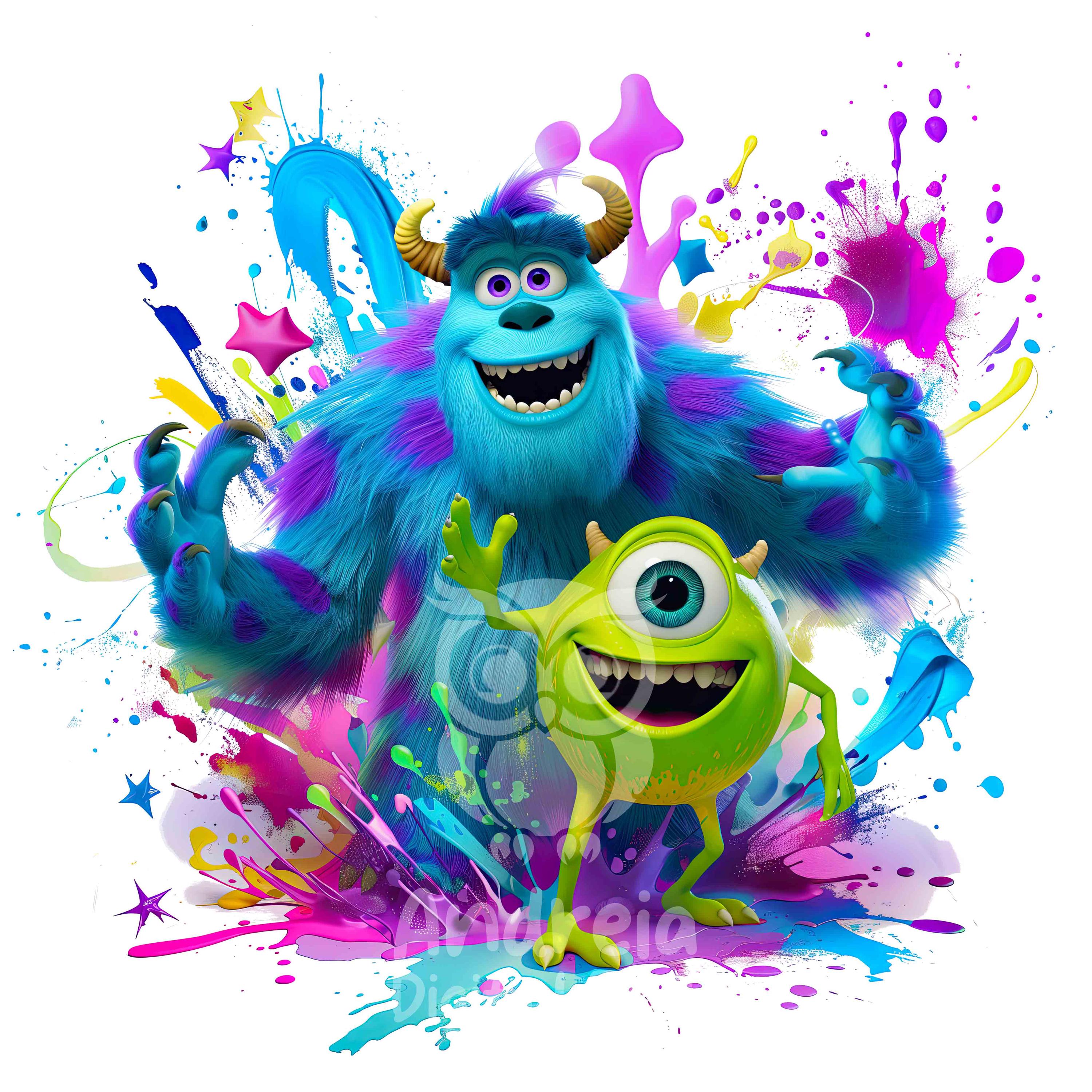 5 PNG Cute Monsters, Splash & Watercolor, Digital Design PNG File for ...