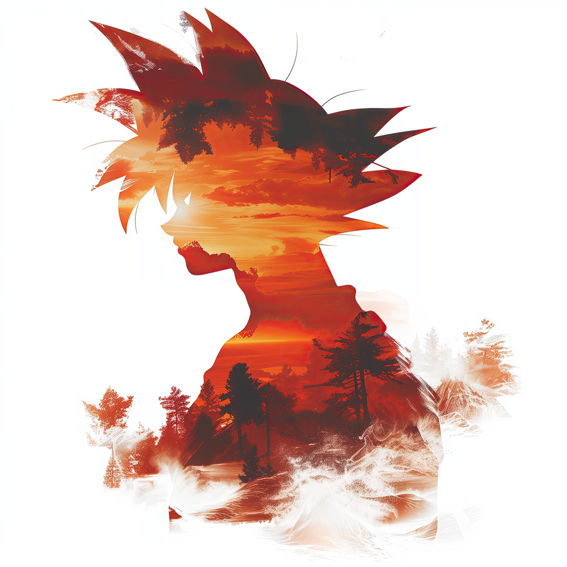 4 PNG Son Goku, Silhouette Double Exposure Art, Digital Design PNG File ...