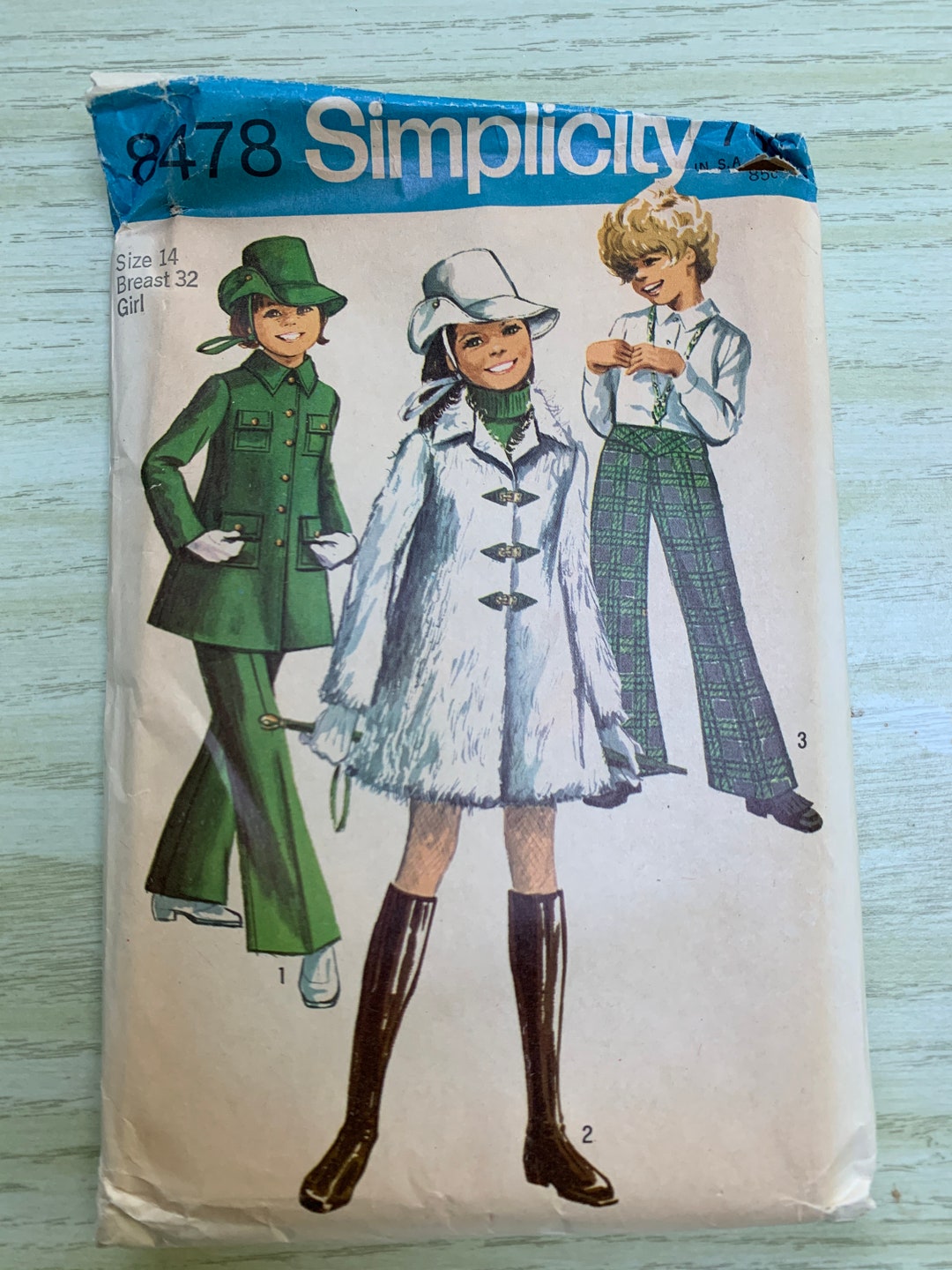 Simplicity 8478 Vintage Pattern - Girls Coat Bell Bottoms Hat Pants - Etsy