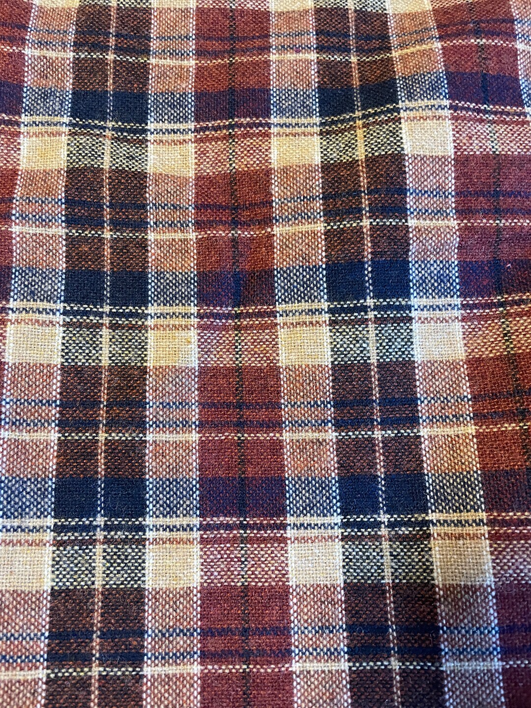 Preppy Plaid - Vintage Fabric Multi-colored Wool or Blend Burgundy Navy ...