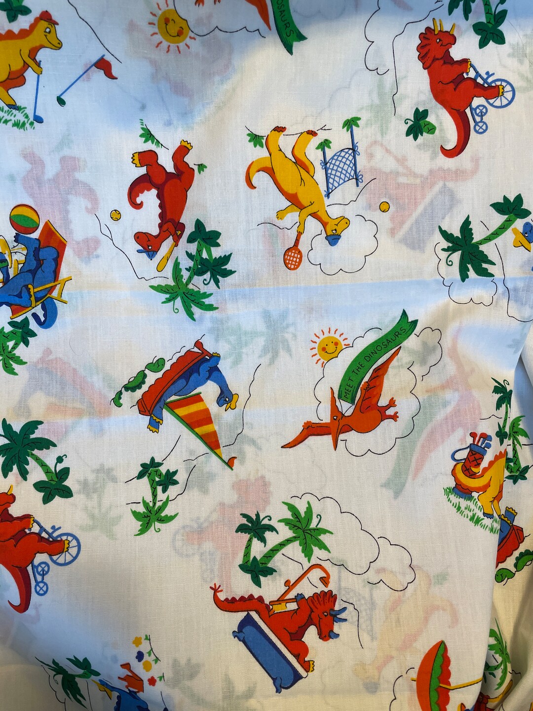 Summer Dinosaurs - Vintage Fabric 80s Beach Vacation Golf Baseball Boat ...
