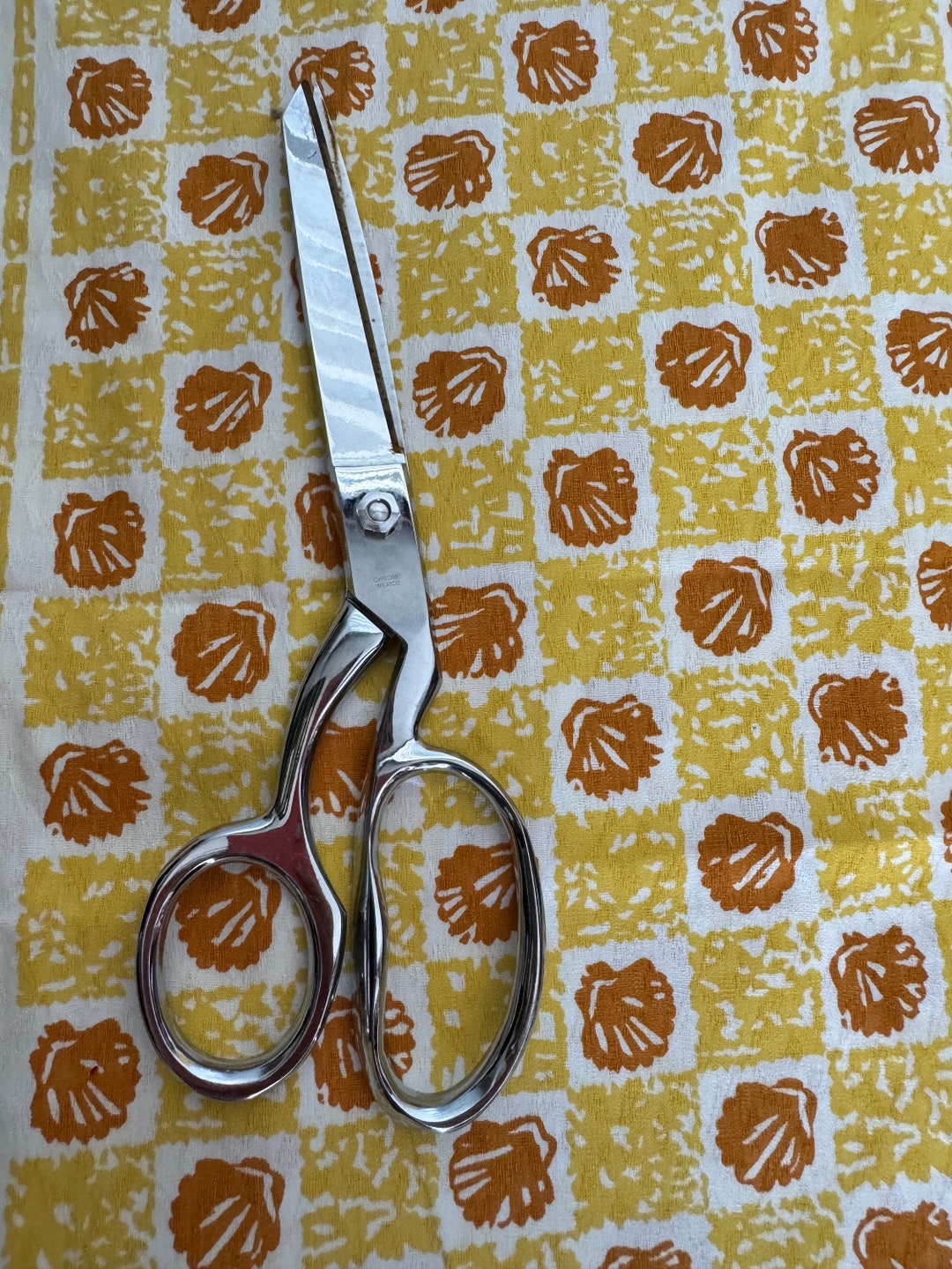 Seashell Border Print - Vintage Fabric Gold 50s Mid Century MCM Ocean ...