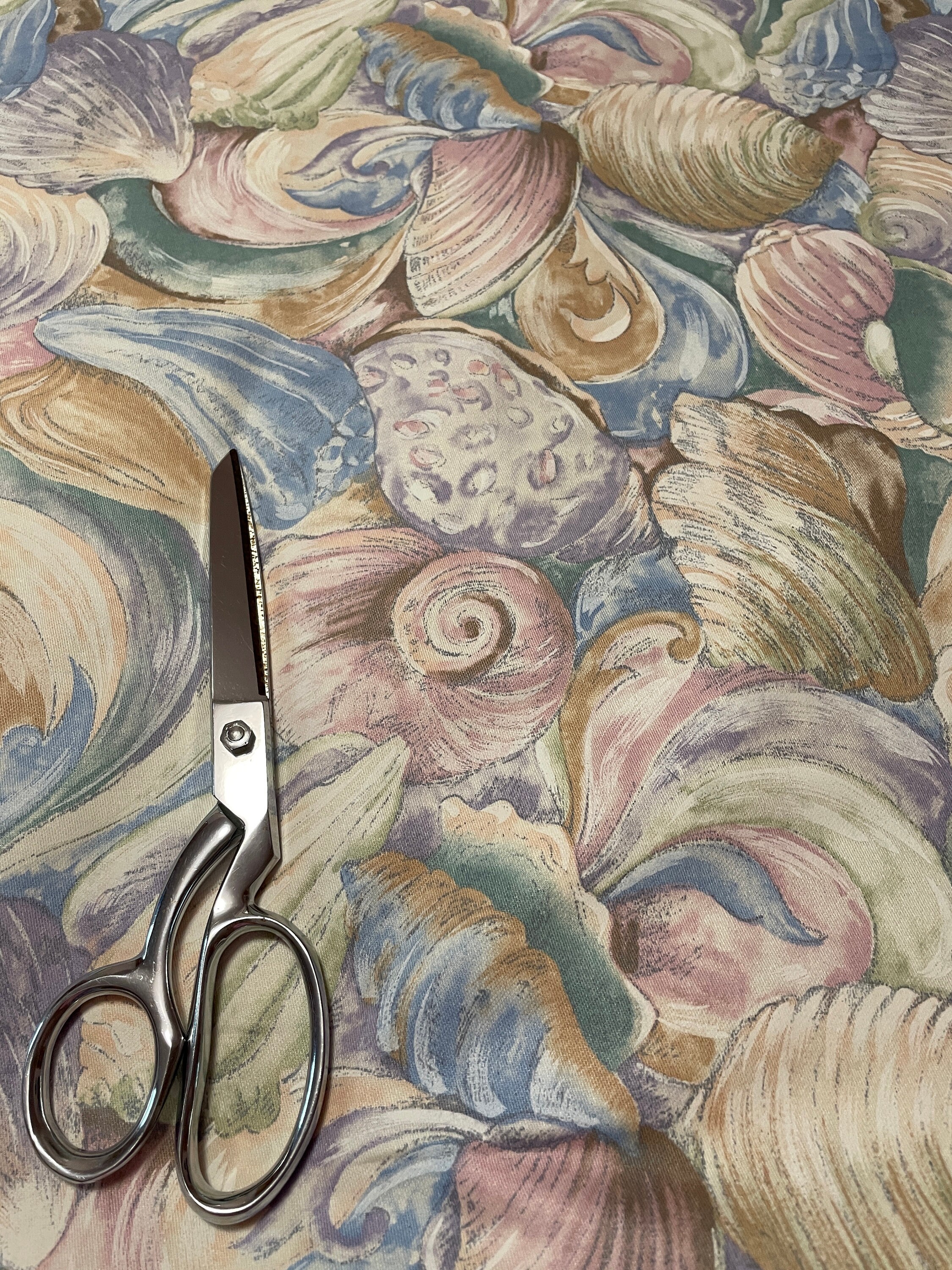 Pretty Pastel Seashells - Vintage Fabric New Old Stock Novelty Ocean ...