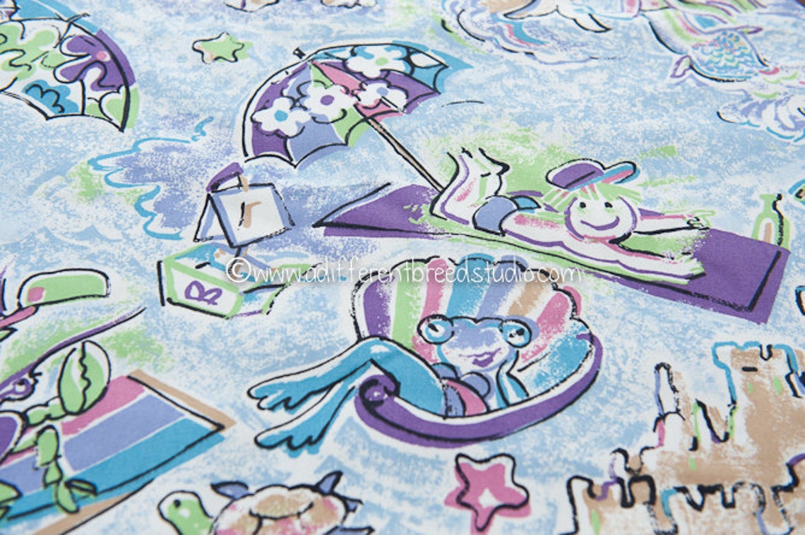 Fun Day at the Beach Vintage Fabric New Old Stock Novelty | Etsy