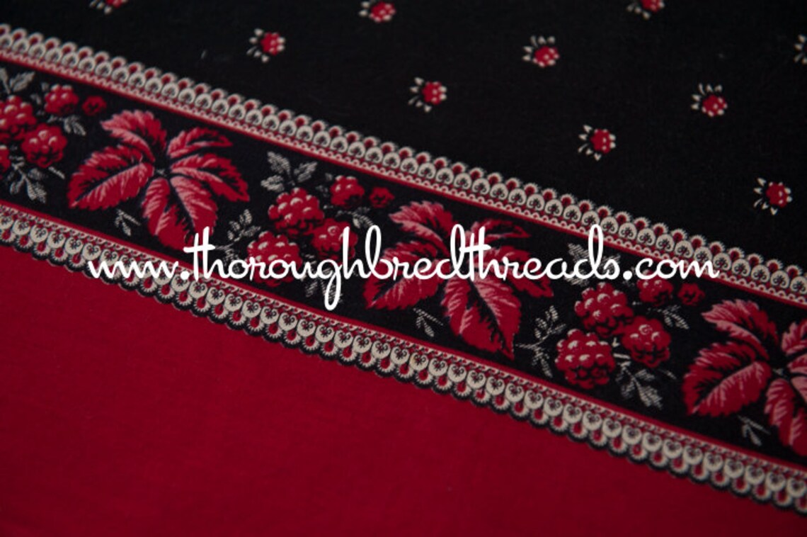 Raspberry Border Print - Vintage Fabric Fruit Leaves Kitchen - Etsy