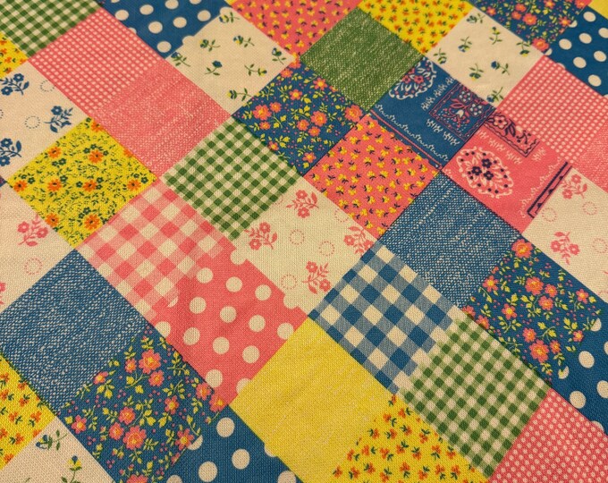 Happy Patchwork - Vintage Fabric New Old Stock 60s 70's Cheater ...