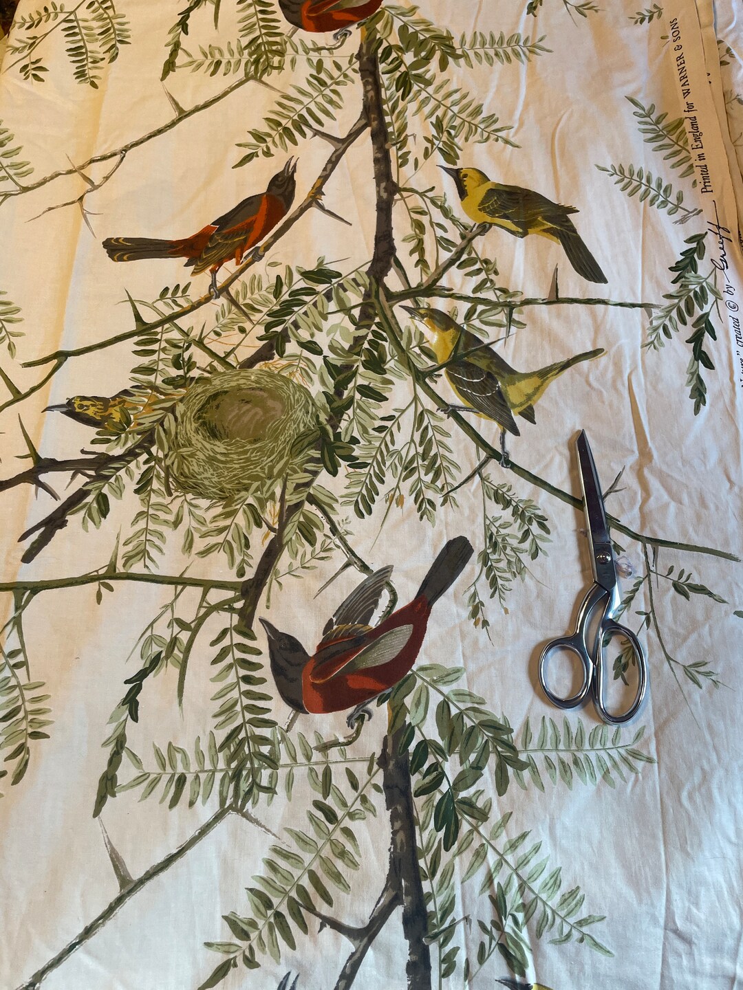 Birds and Nests Vintage Fabric New Old Stock Decorator Cotton Curtains ...