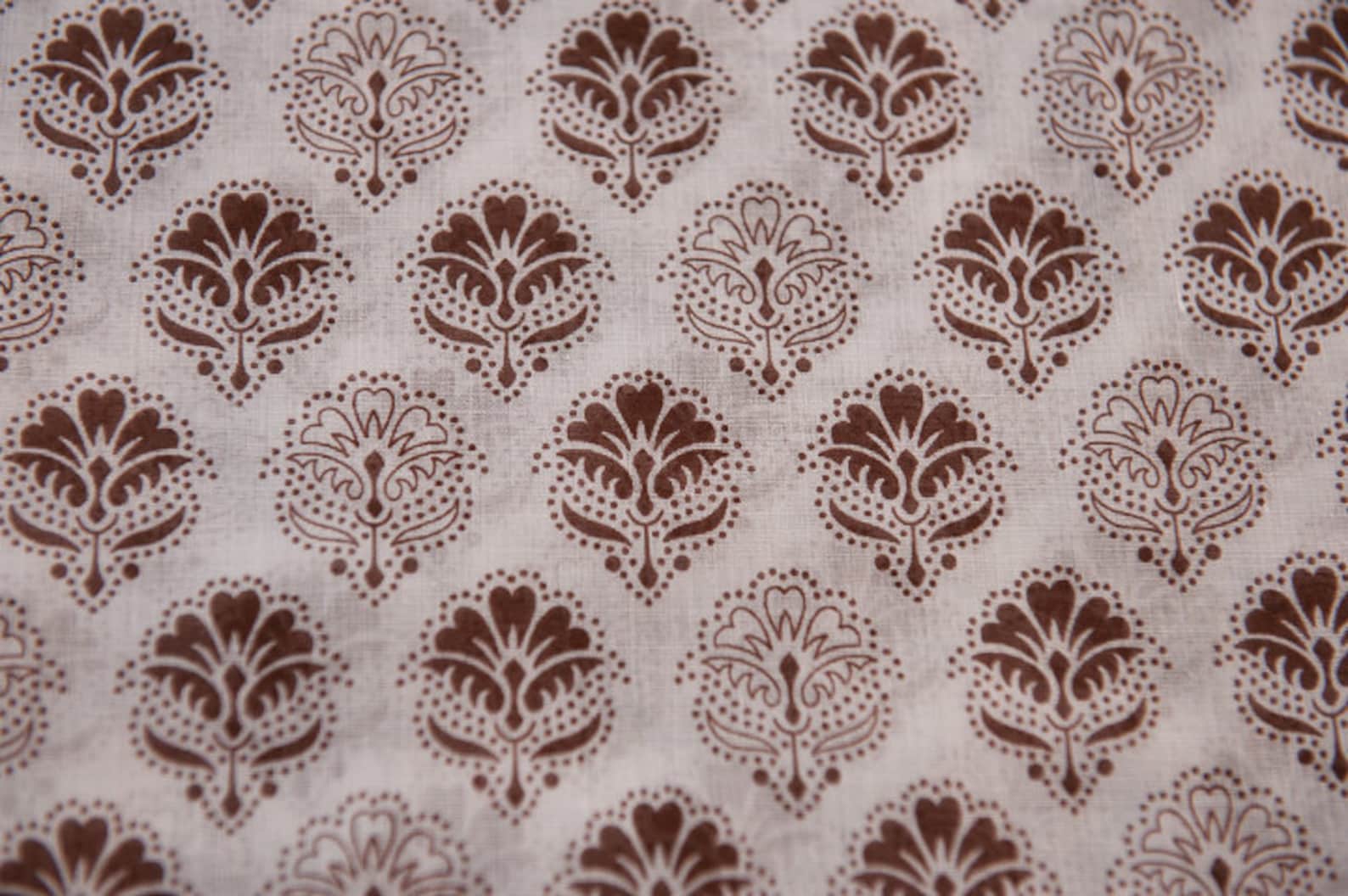 Fancy Stylized Brown Print Vintage Fabric 70s New Old Stock | Etsy