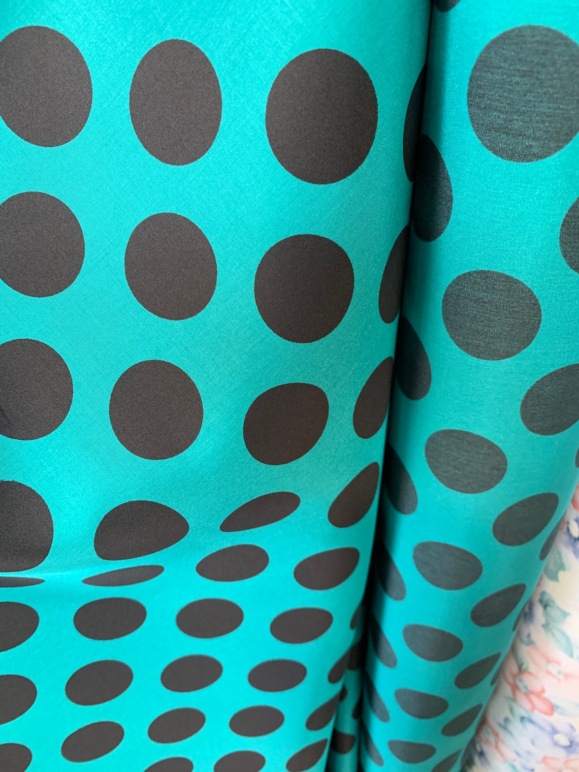 Black Dots on Teal Vintage Fabric New Old Stock Apparel - Etsy