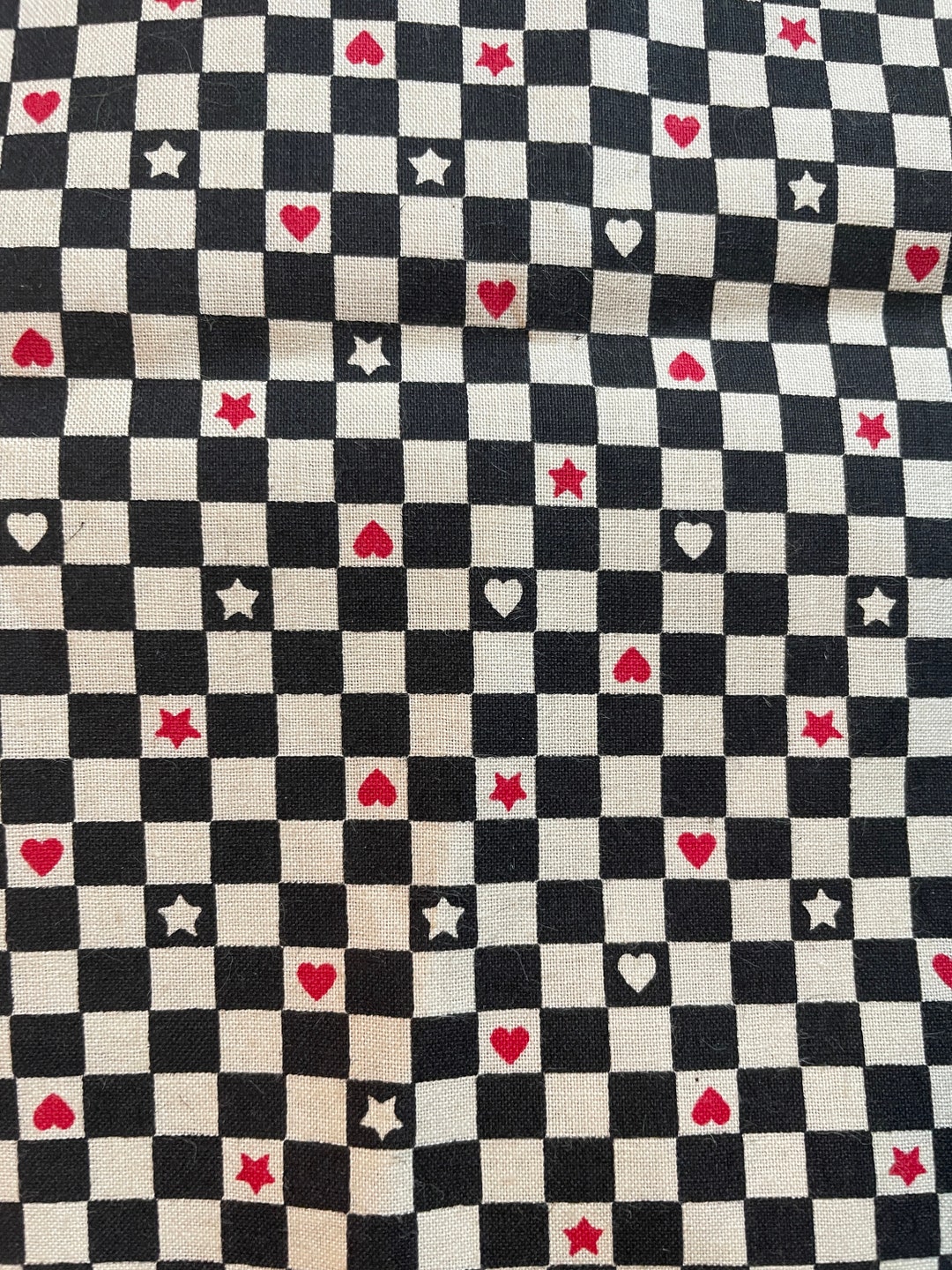Hearts Stars and Checks - Vintage Fabric New Old Stock Dolls Coll ...