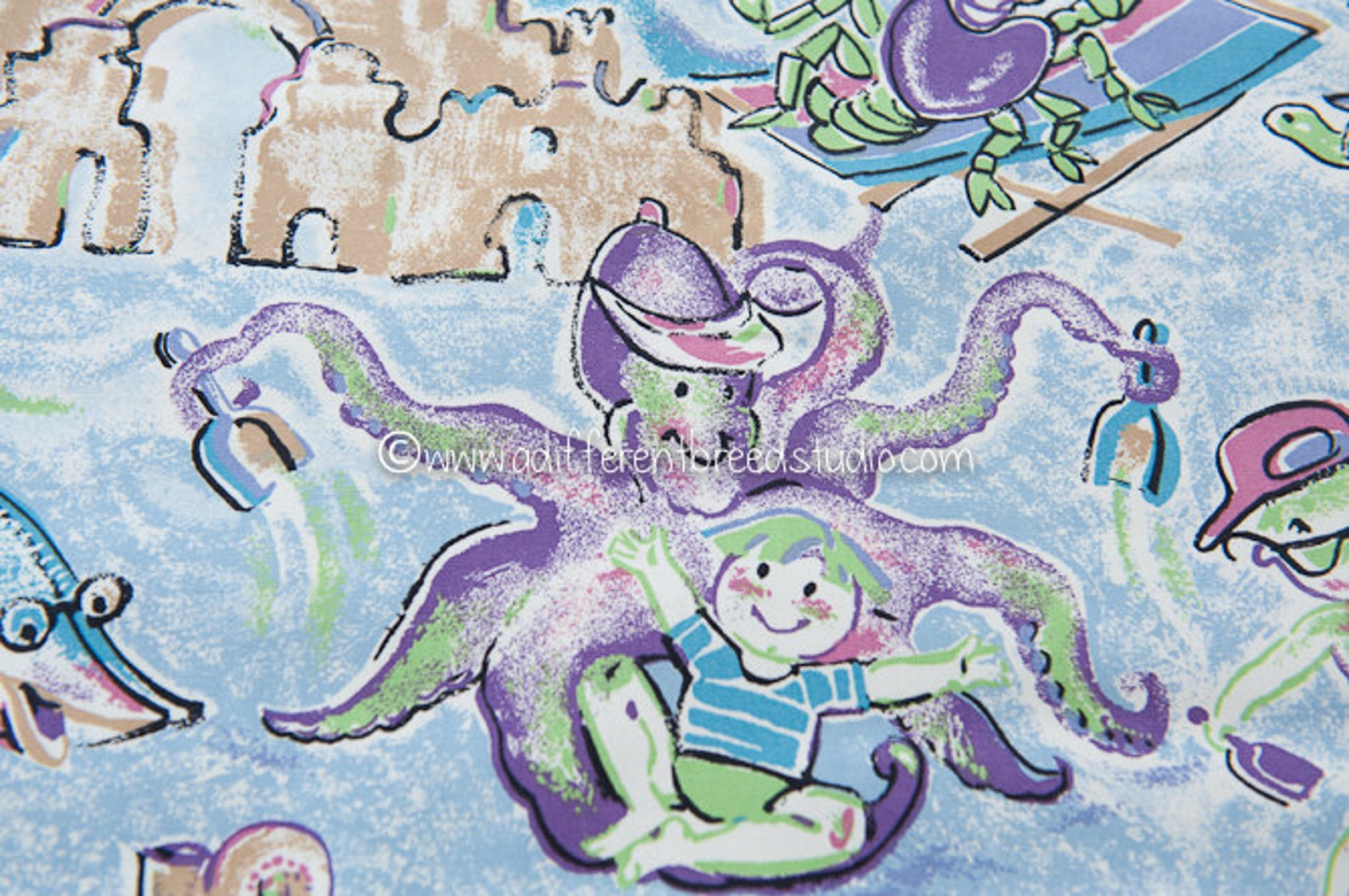 Fun Day at the Beach Vintage Fabric New Old Stock Novelty | Etsy