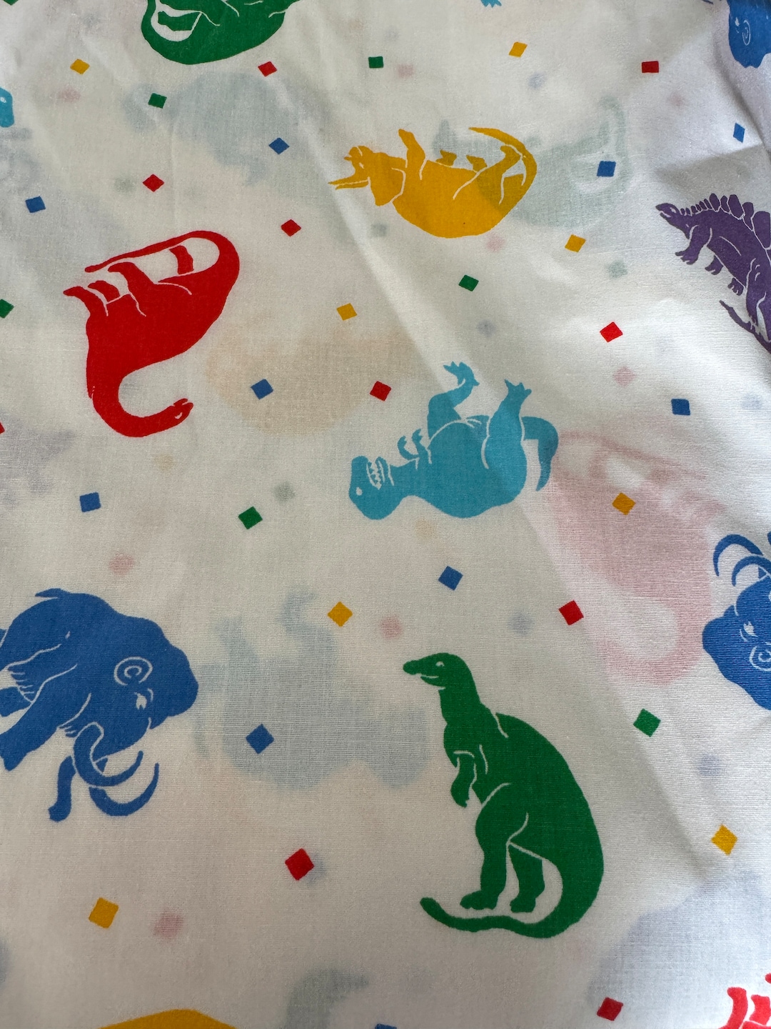 Lots of Dinosaurs Vintage Fabric 80s Primary Colors Novelty Kids ...