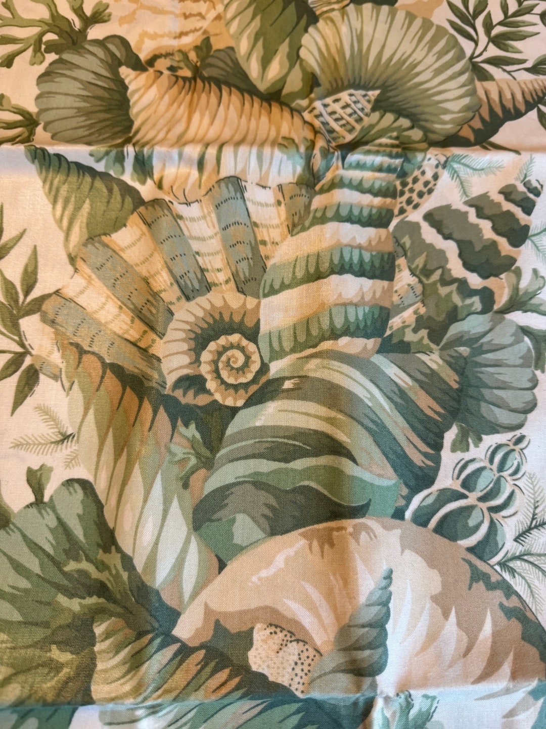 Pretty Green Seashells - Vintage Fabric New Old Stock Novelty Ocean ...