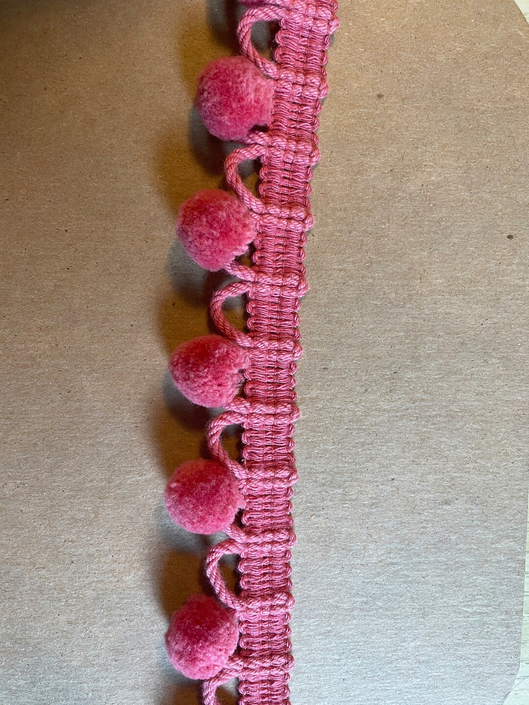 3 Yards Pink - Mod Vintage Pom Poms Ball Fringe 70s New Old Stock ...