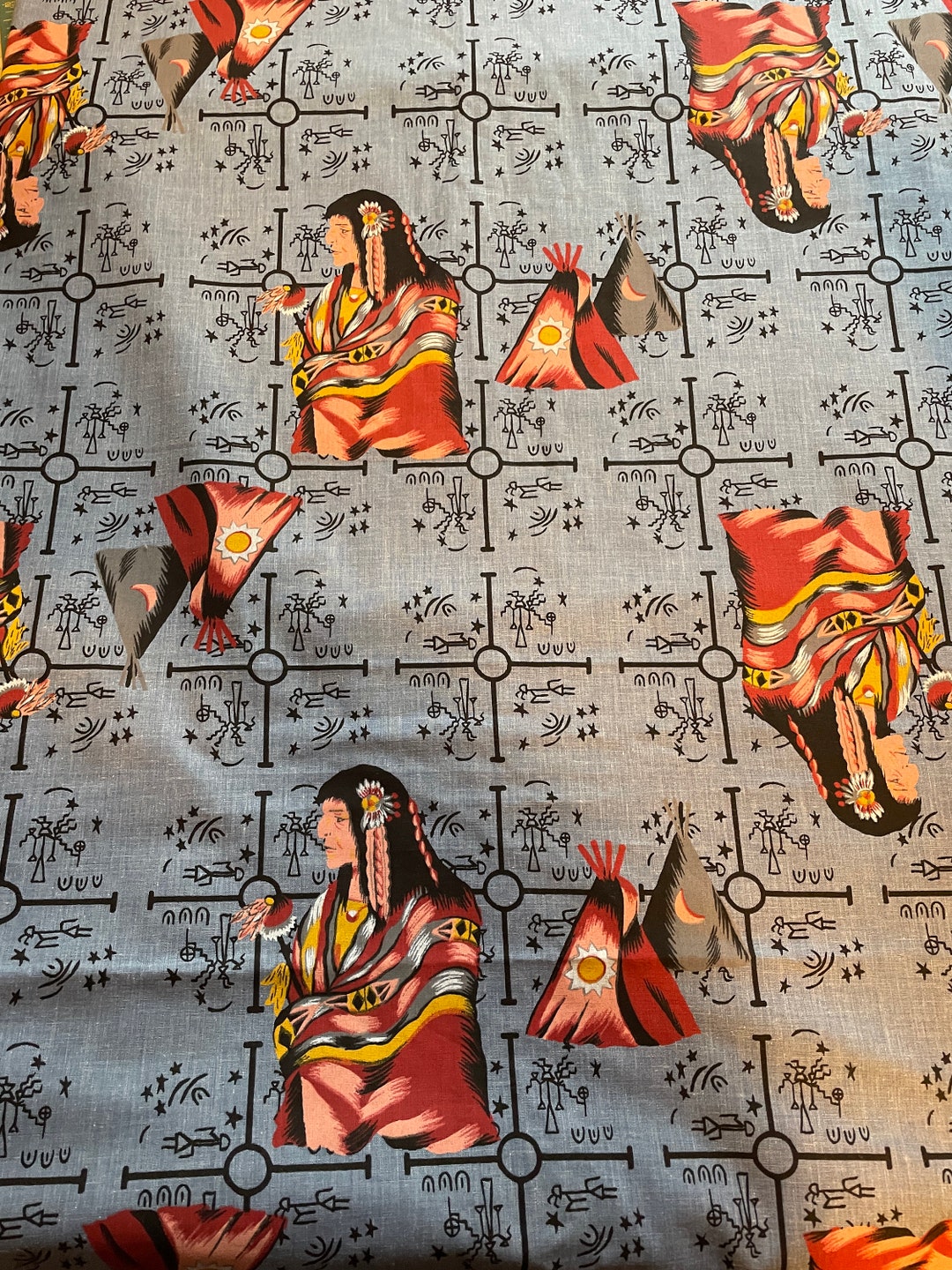 Native American - Deadstock Vintage Fabric Novelty West Teepees ...
