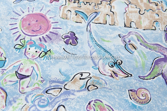 Fun Day at the Beach Vintage Fabric New Old Stock Novelty | Etsy