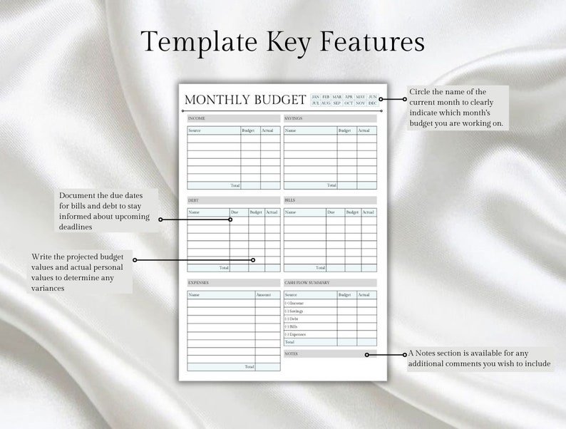 Simple Printable Monthly Budget Template | Cashflow, Income, Bills ...