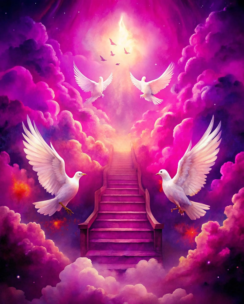 Stairs to Heaven Memorial Background: Blue Sky, Doves (PNG Download) - Etsy