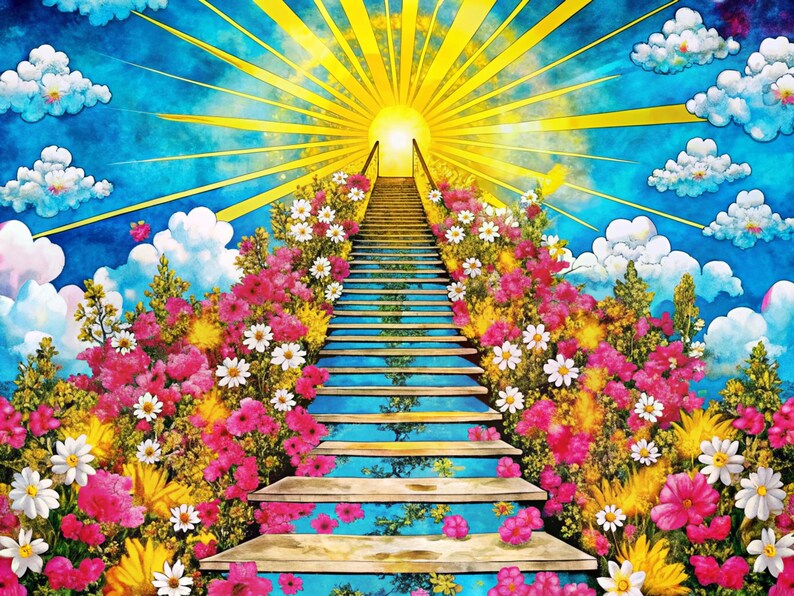 5 in Loving Memory PNG, 5 Memorial Background , Stairs to Heaven, Rest in Peace, Digital Files ...