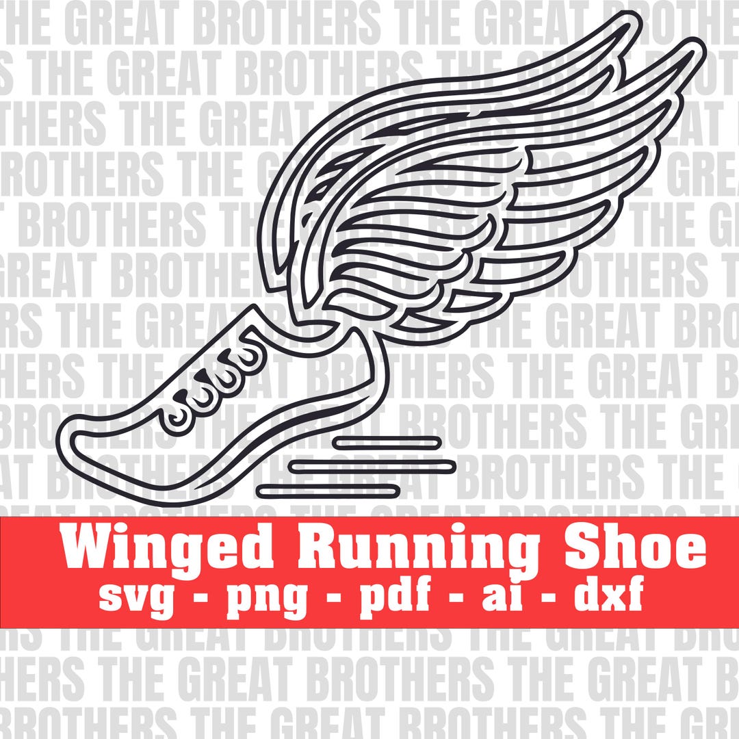 Sports Clipart: Black Winged Running Shoe Outline Hermes Track & Field ...