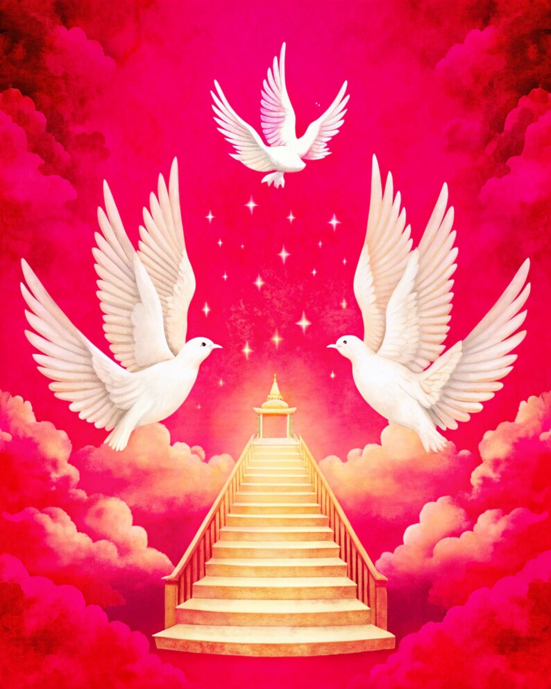Stairs to Heaven Memorial Background: Blue Sky, Doves (PNG Download) - Etsy