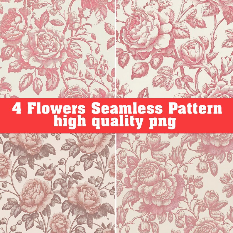 Dusty Rose Chinoiserie Floral Patterns: Vintage Digital Papers (digital ...