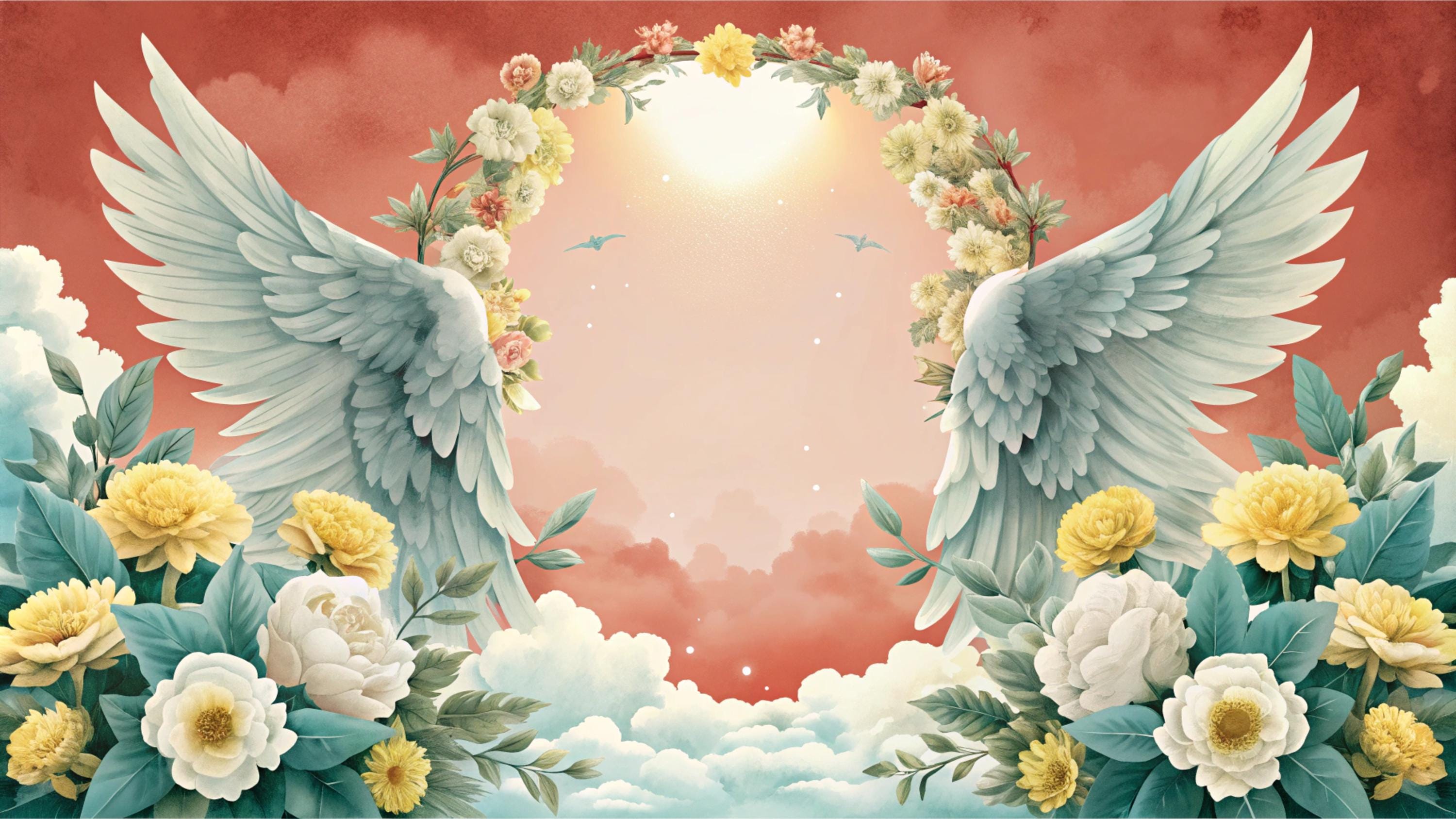 Memorial Heaven Background: Angel Wings, Sunflowers (PNG) - Etsy