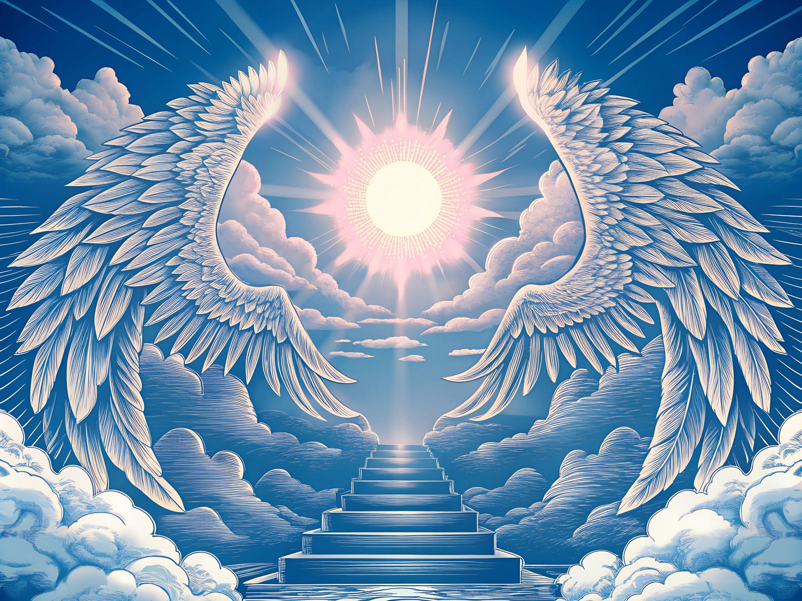 Heaven Stairway Memorial Art: Angel Wings, Doves Background (PNG ...