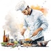 Watercolor Chef Clipart: Cooking With Pot & Spoon (PNG, JPG Digital ...