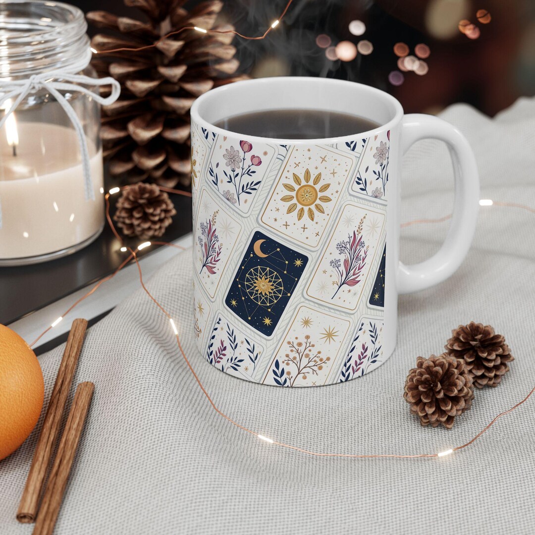 Tarot Card Ceramic Mug, Black and White Fortune Telling Coffee Cup ...