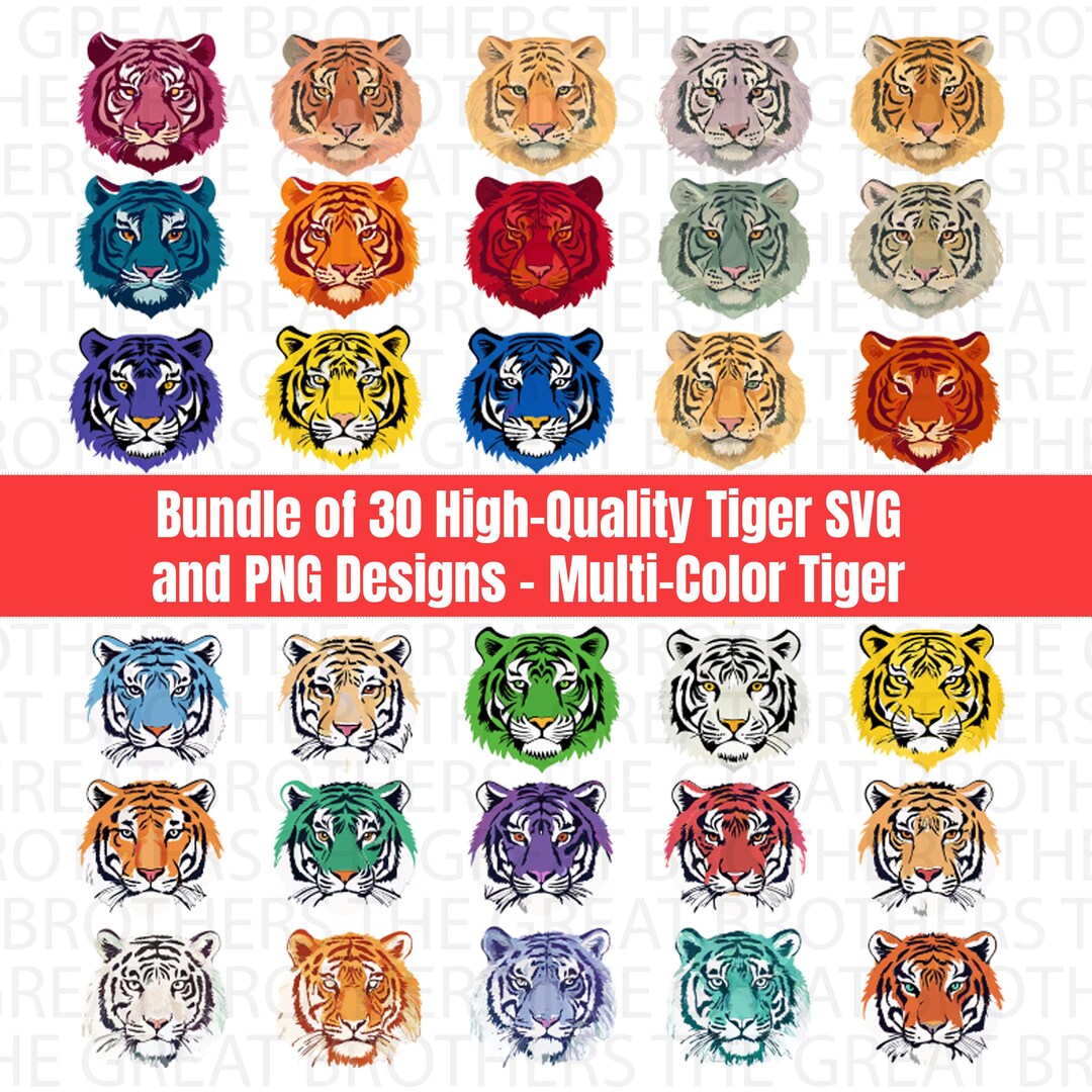 Tiger Clipart: 30 Multi-color SVG & PNG Designs (digital Download) - Etsy