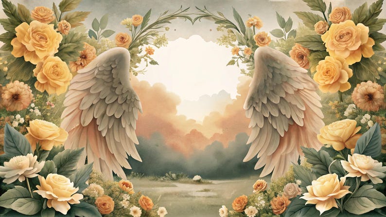 Memorial Heaven Background: Angel Wings, Sunflowers (PNG) - Etsy