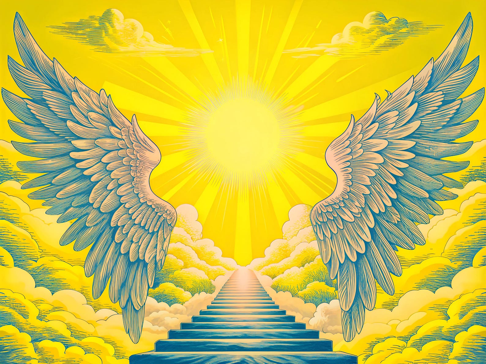 Heaven Stairway Memorial Art: Angel Wings, Doves Background (PNG ...