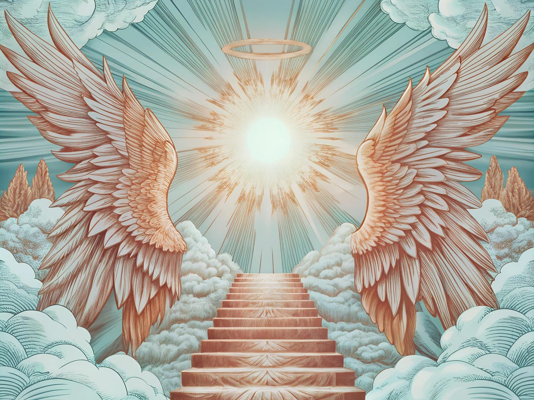 Heaven Stairway Memorial Art: Angel Wings, Doves Background (PNG ...