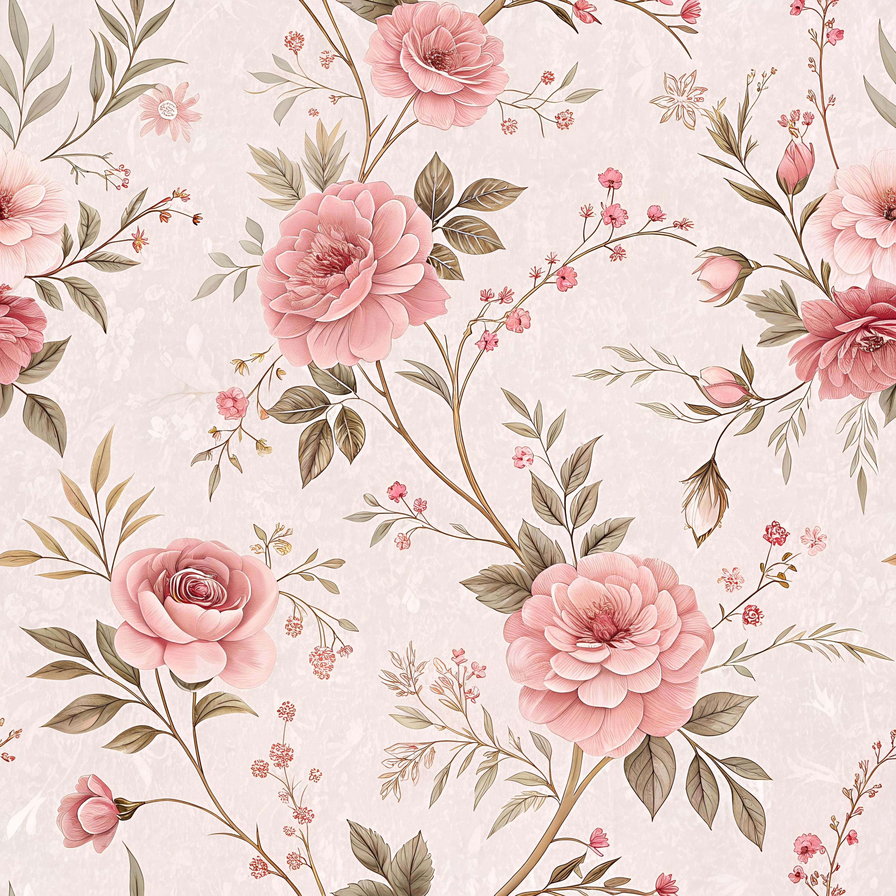 Dusty Rose Chinoiserie Floral Seamless Pattern: Vintage Digital Paper ...