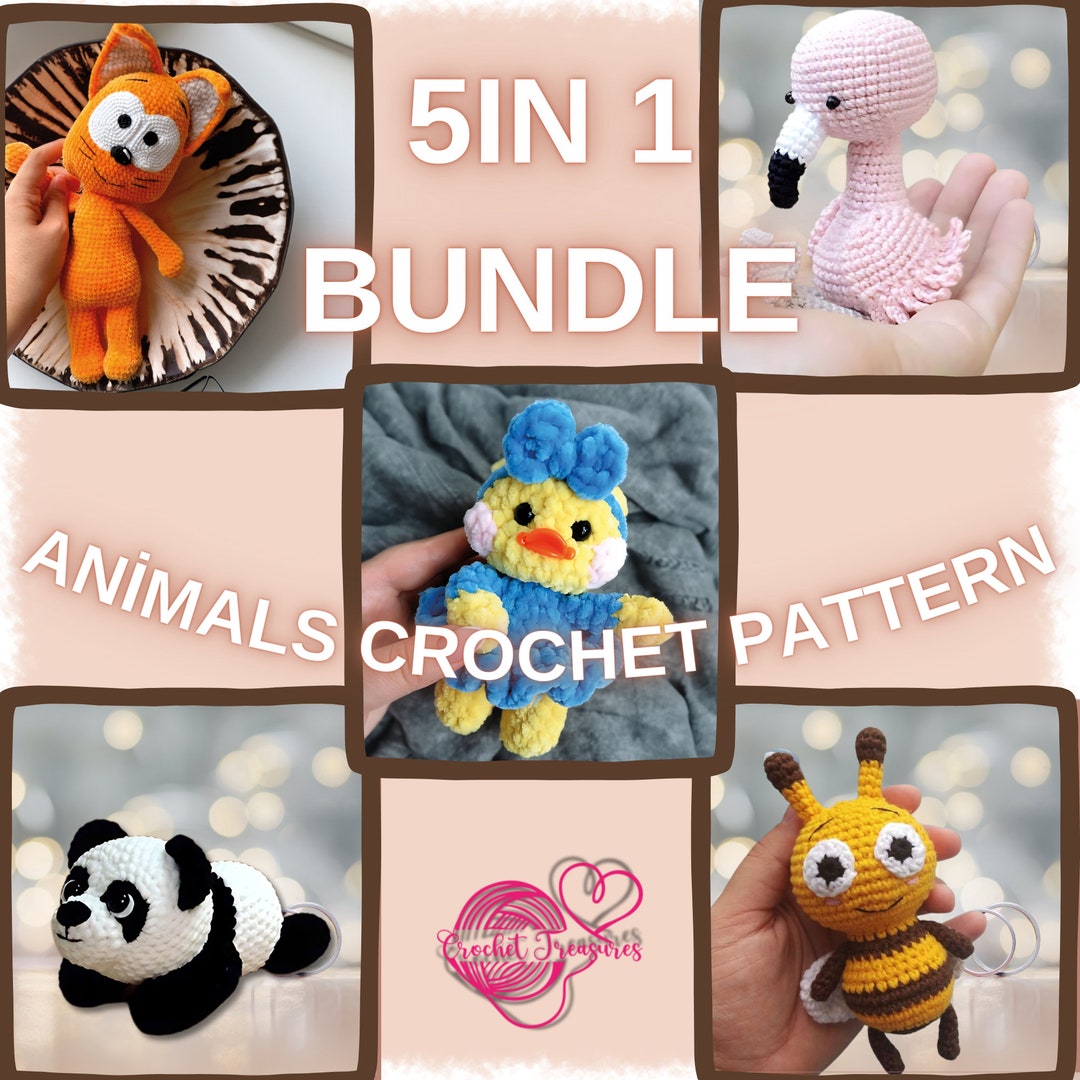 5 in 1 Animals Crochet Pattern Bundle, Animals Amigurumi Bundle ...