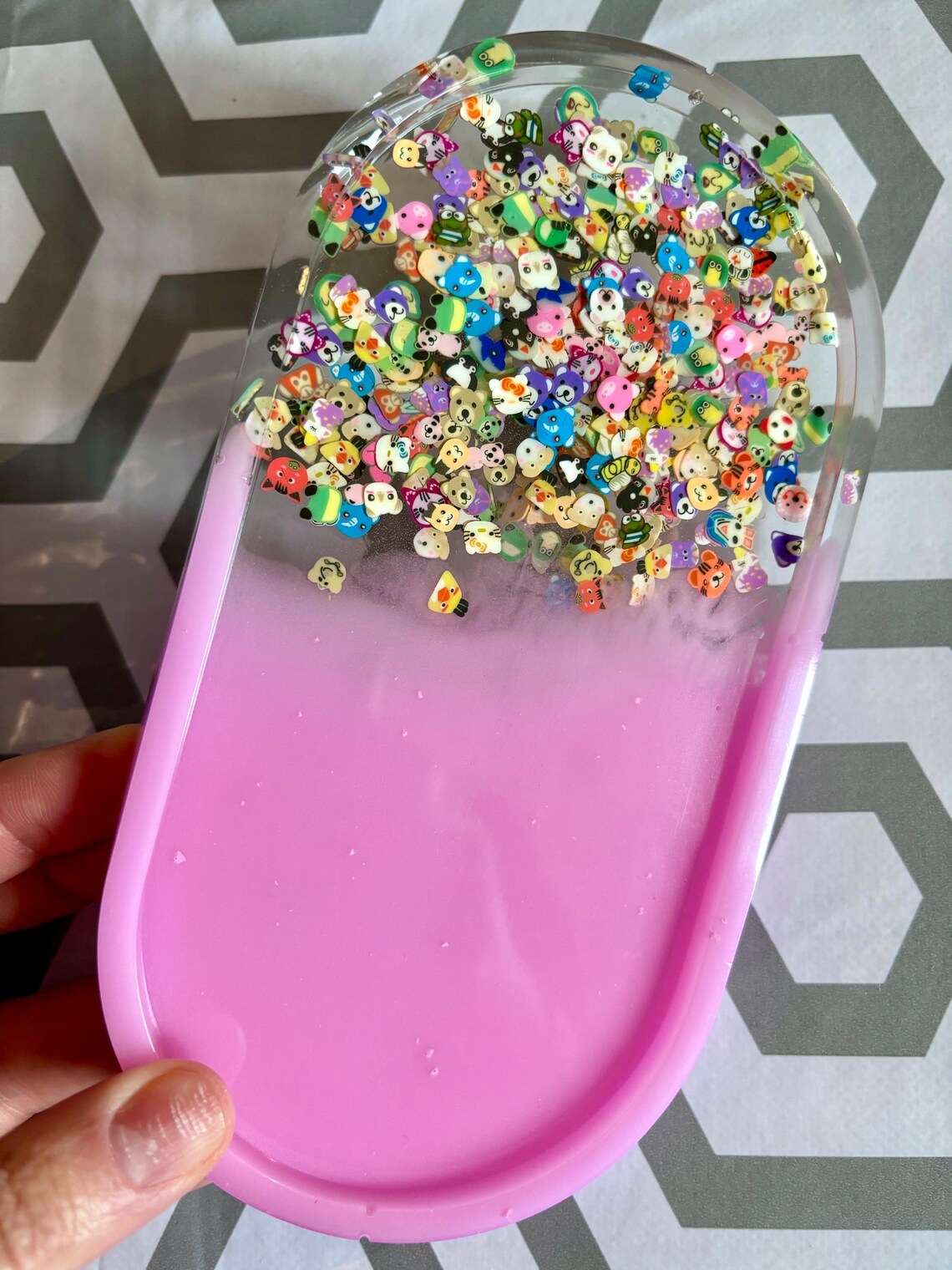 Pink Funky Resin Trinket Dish, Trinket Tray, Key Bowl, White Jewellery ...