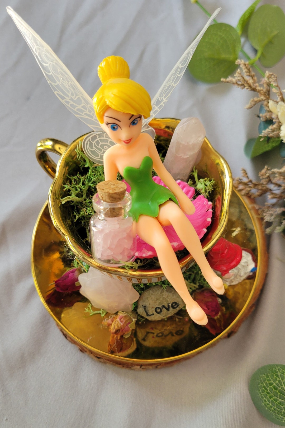 Mini Teacup Tinkerbell Fairy Garden With Crystals - Etsy