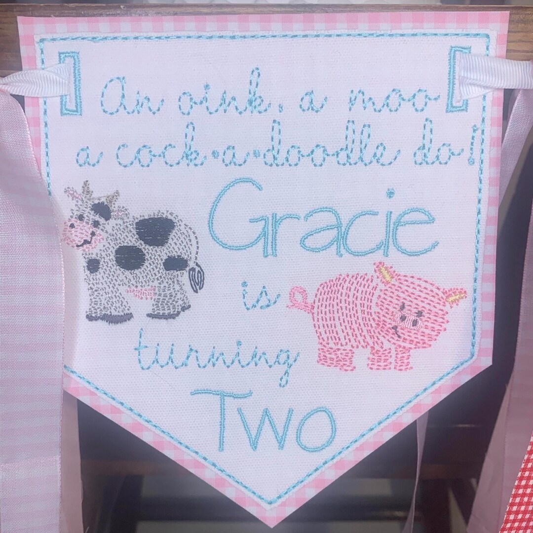 Farm Animal 2nd Birthday Banner: Pink Oink Moo Cockadoodle Doo - Etsy