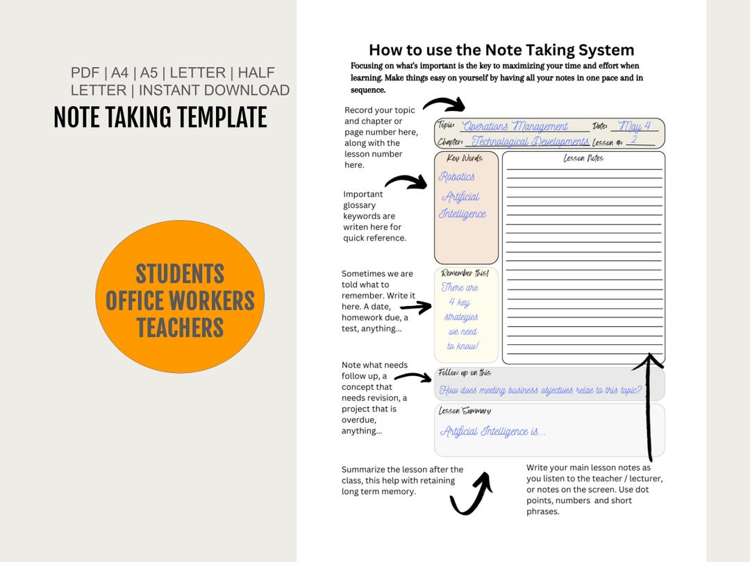 Note Taking Review Worksheet Template Chapter Summary Page Book Chapter ...