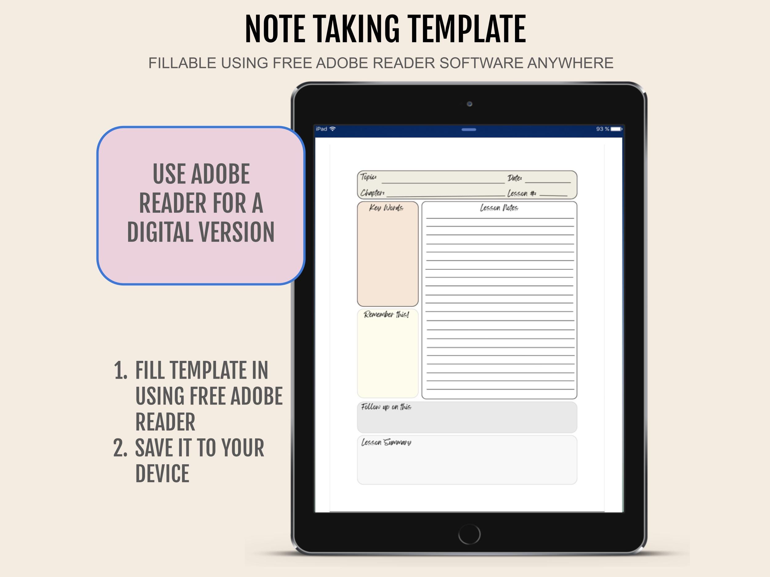Note Taking Review Worksheet Template Chapter Summary Page Book Chapter ...